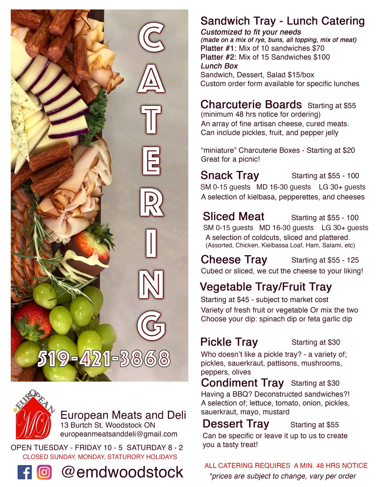 Menu at European Meats And Deli, Woodstock