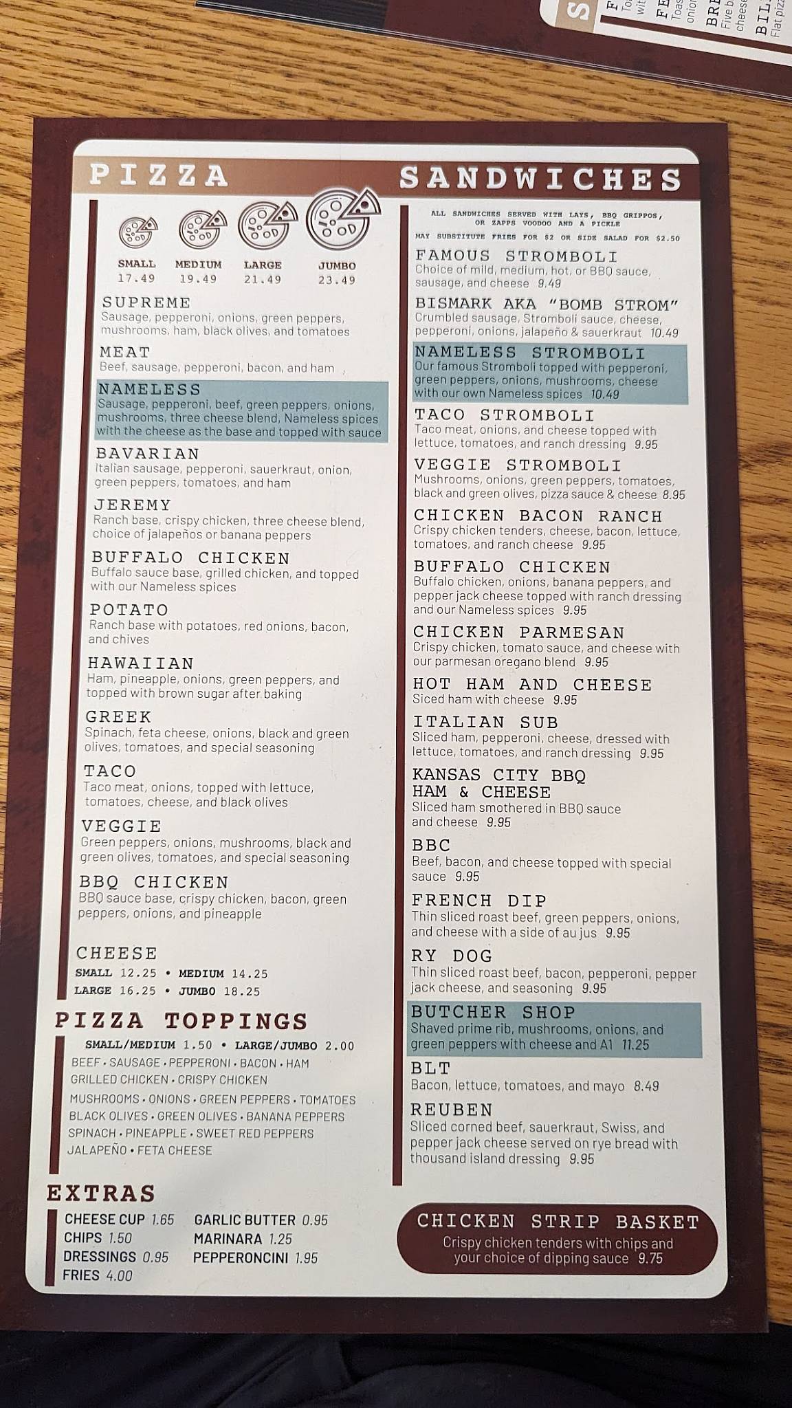 Menu at Rounders Too pizzeria, Evansville