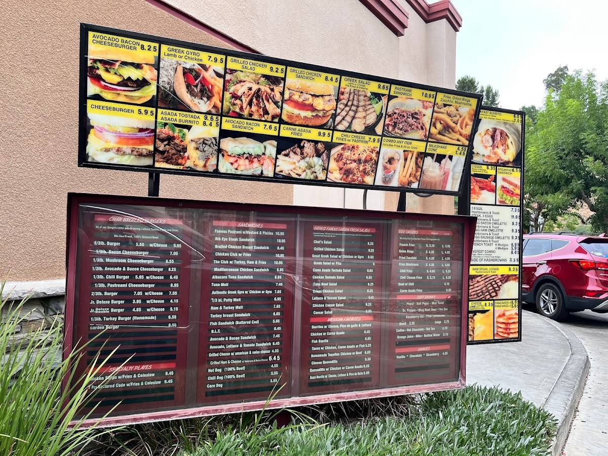 Menu at Everest Burgers restaurant, Santa Clarita