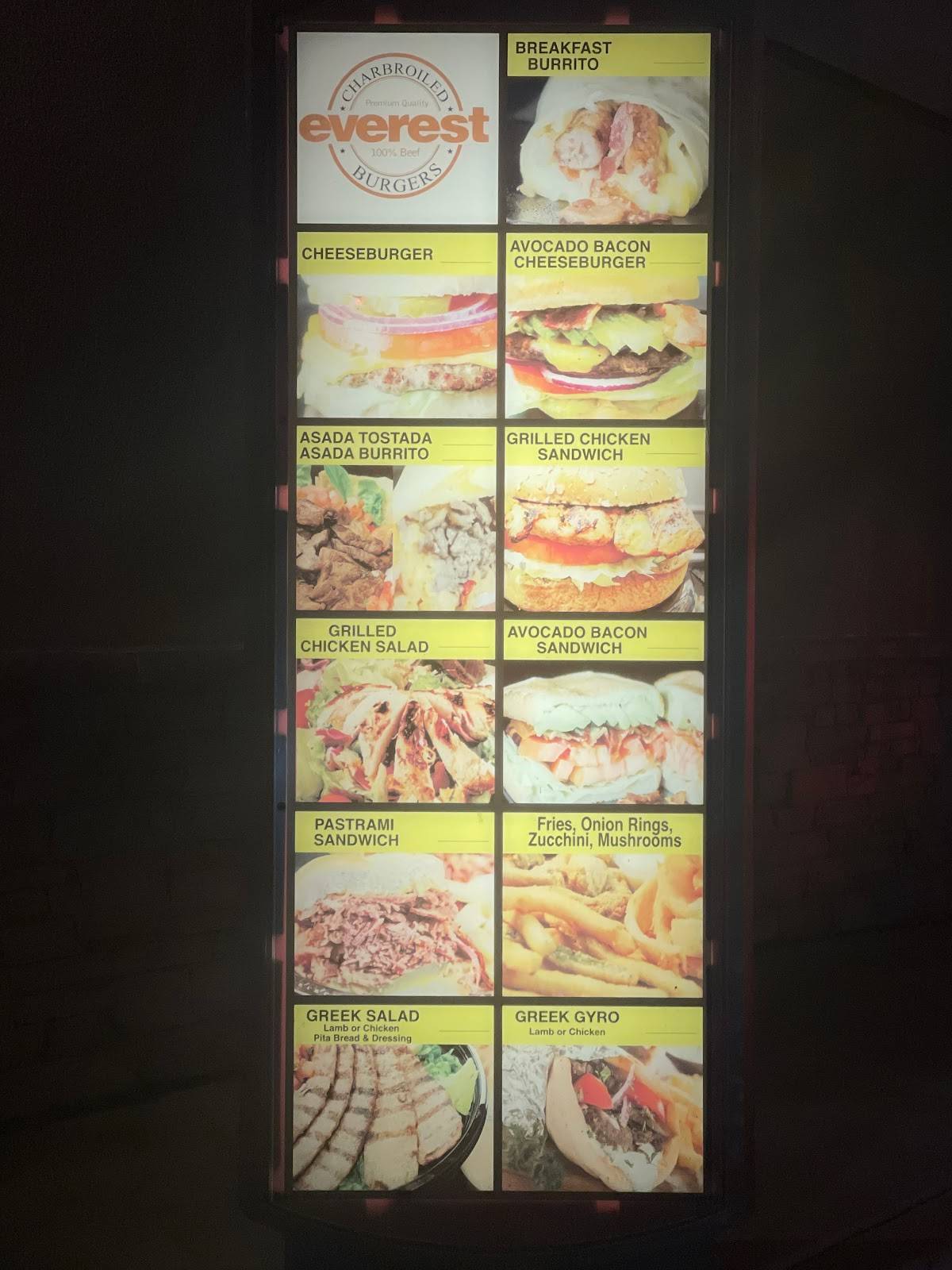 Menu at Everest Burgers restaurant, Santa Clarita