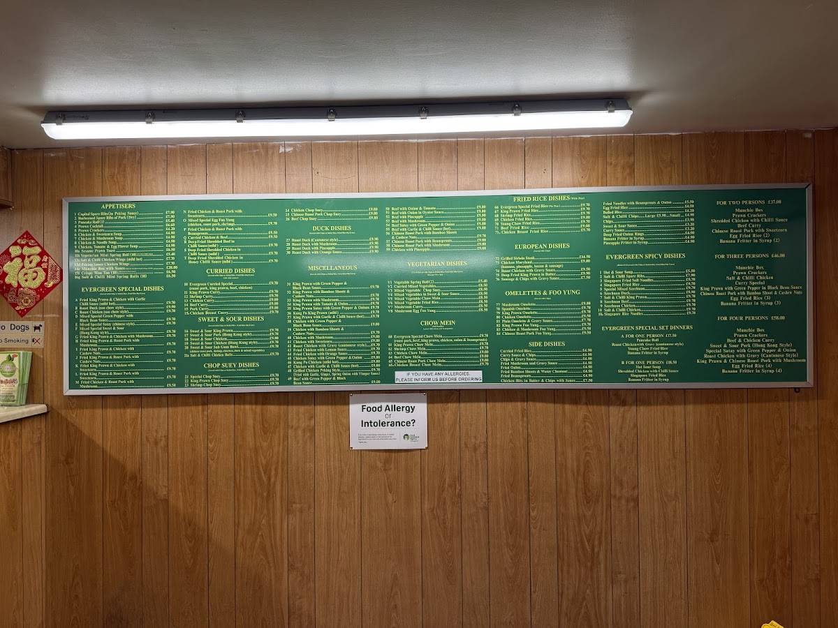 Menu at Evergreen Takeaway fast food, Inverness