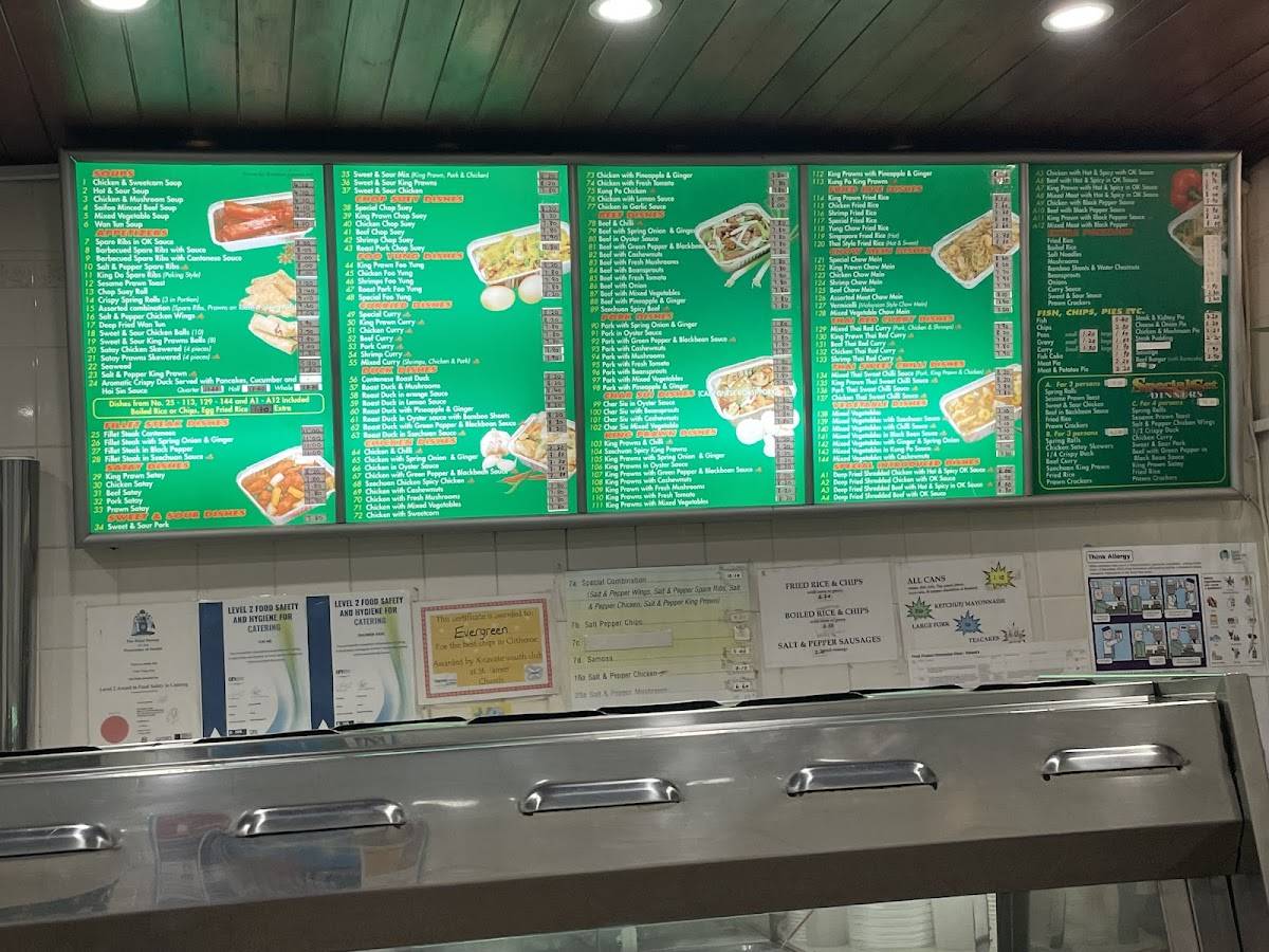 Menu at Evergreen fast food, Clitheroe