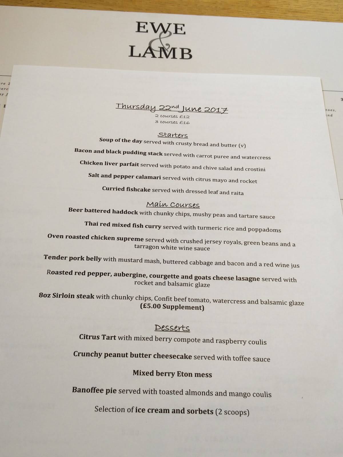 Menu at Ewe & Lamb pub & bar, Bromsgrove