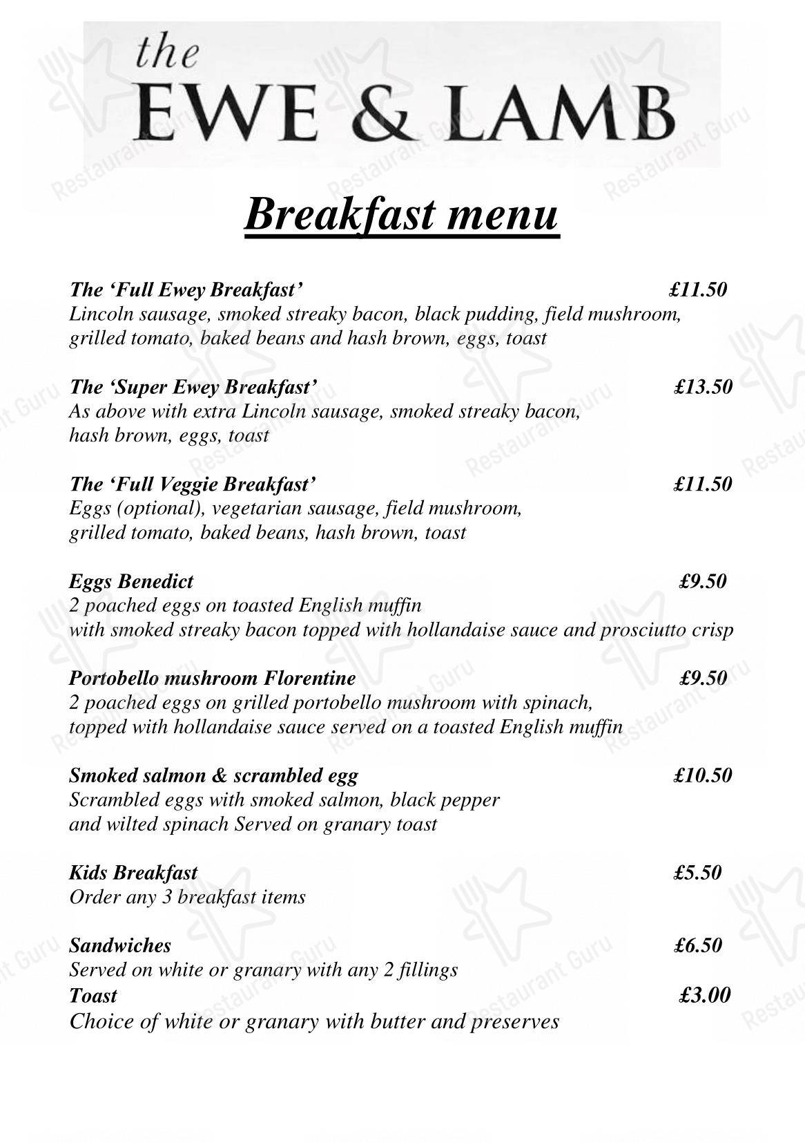 Menu at Ewe & Lamb pub & bar, Bromsgrove