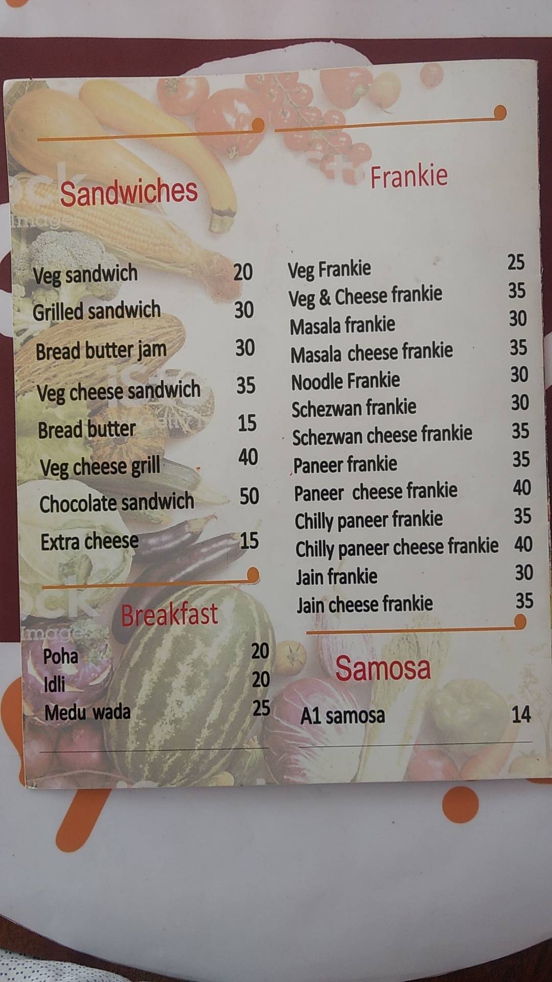 Menu at FC Friends Corner, Mumbai