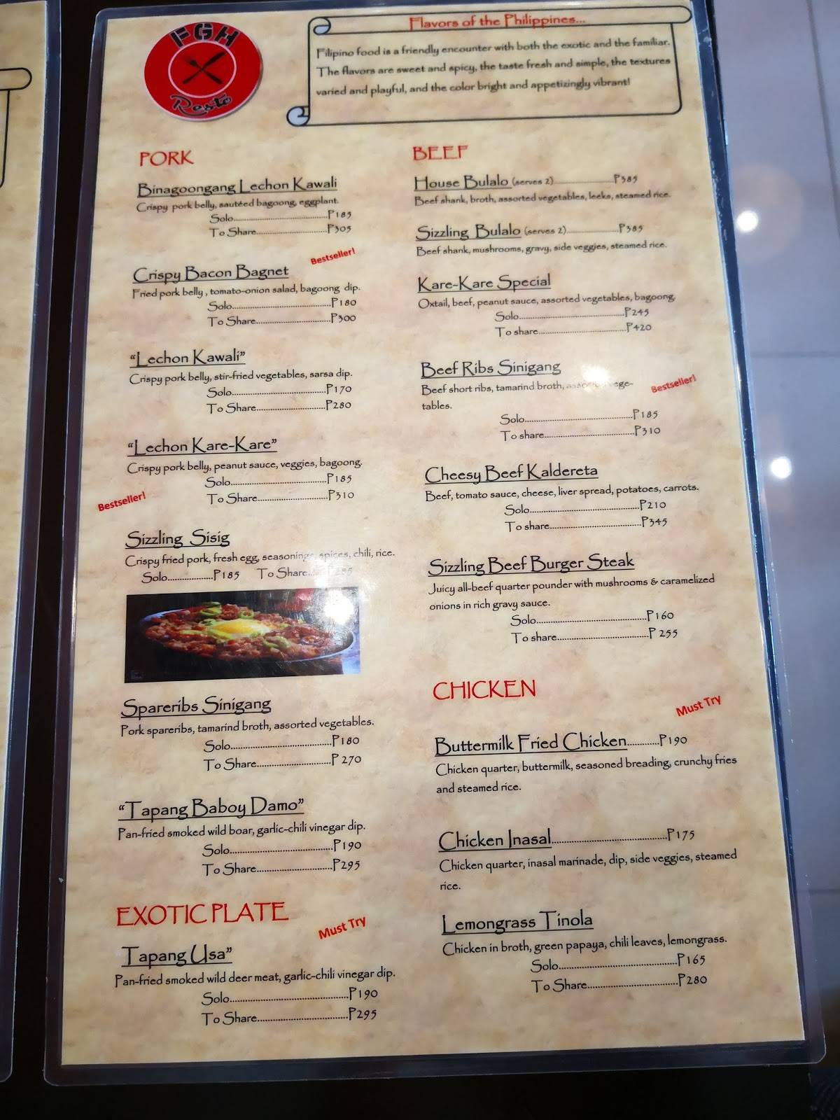 Carta del restaurante FGH Resto, Ciudad Quezon, Trinity Drive