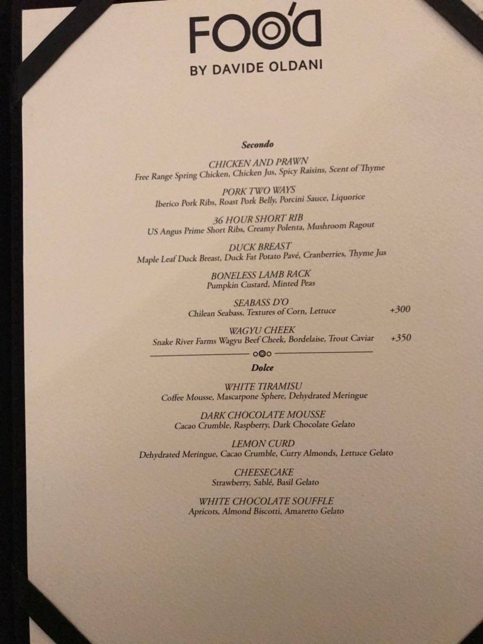 Menu at FOO'D by Davide Oldani restaurant, Taguig