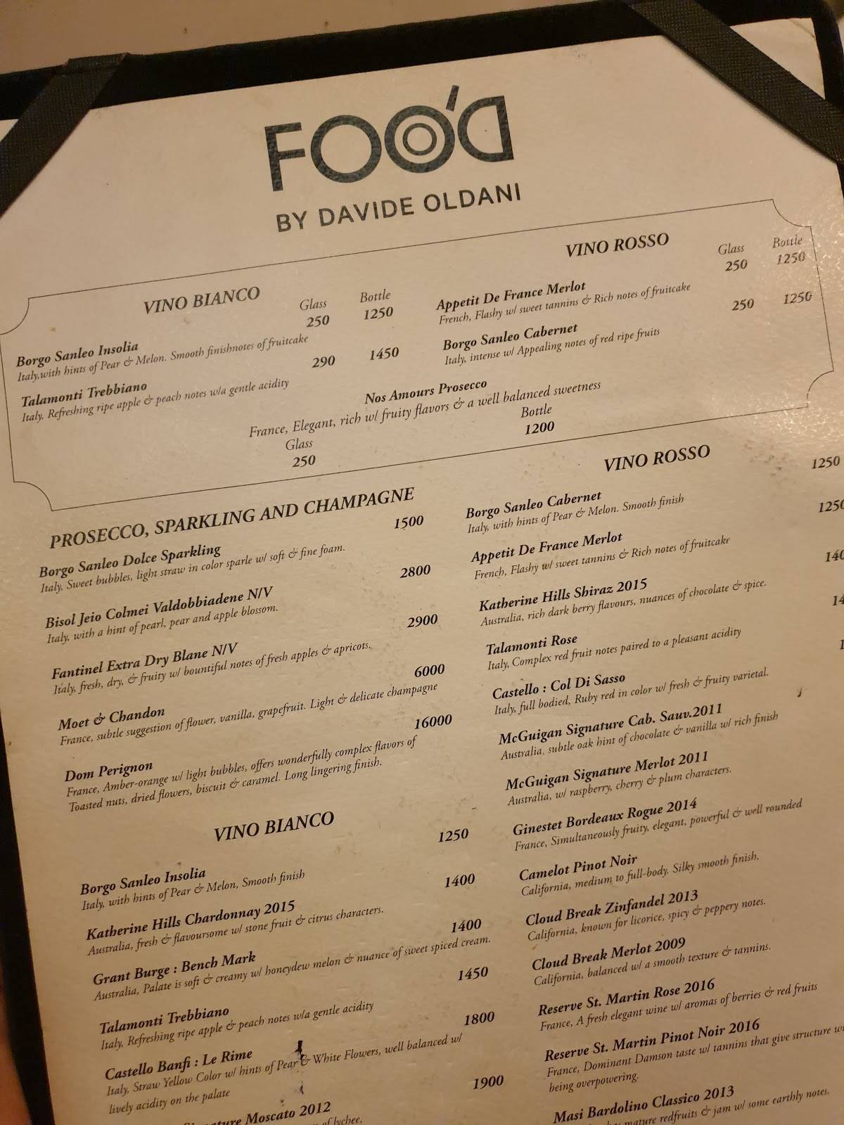 Menu at FOO'D by Davide Oldani restaurant, Taguig