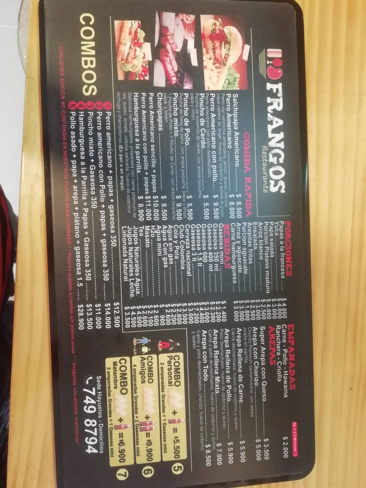 Carta de FRANGOS RESTAURANTE de Hayuelos, Bogotá