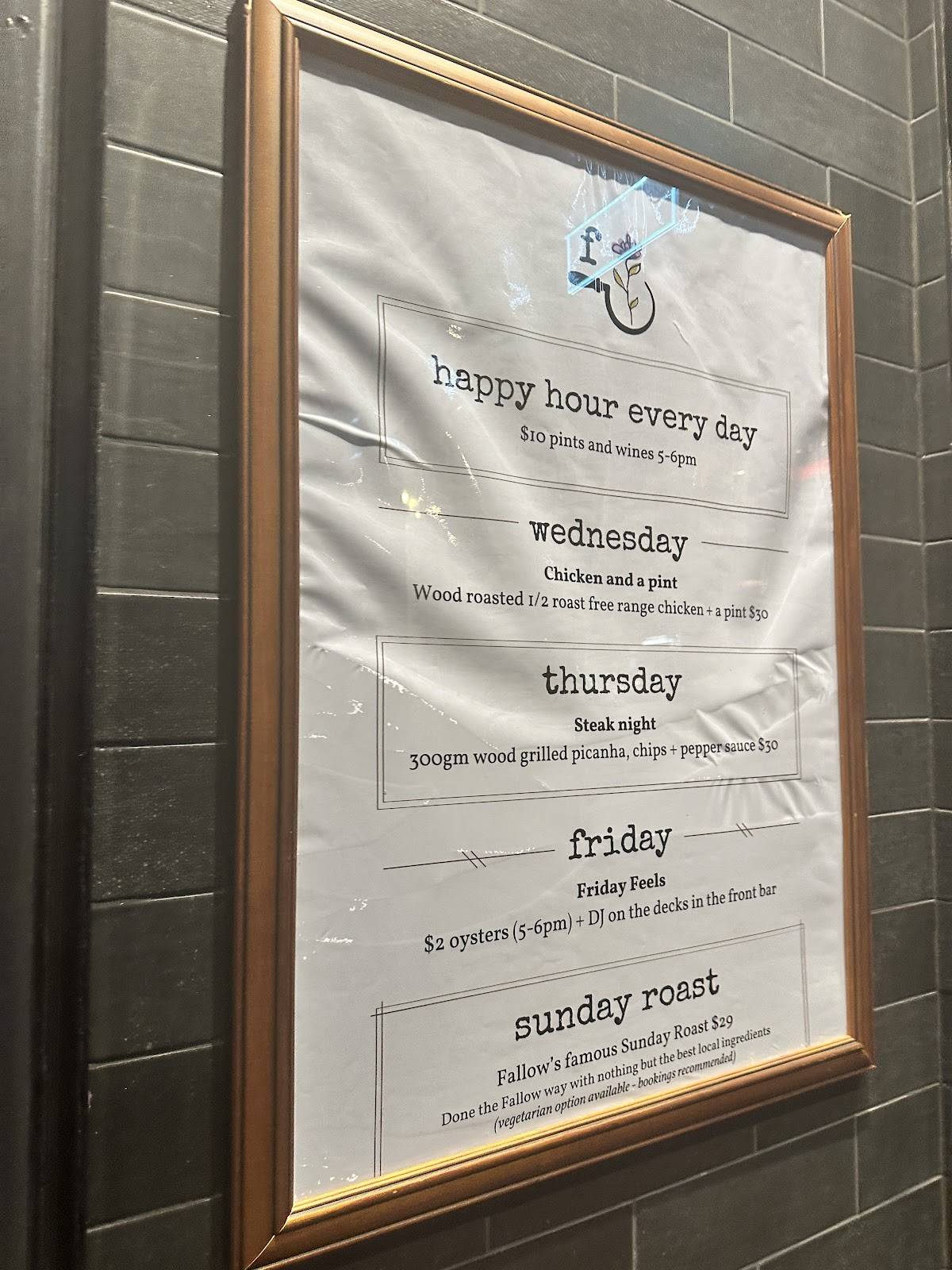 Menu at Fallow Liquor & Eatery pub & bar, Perth