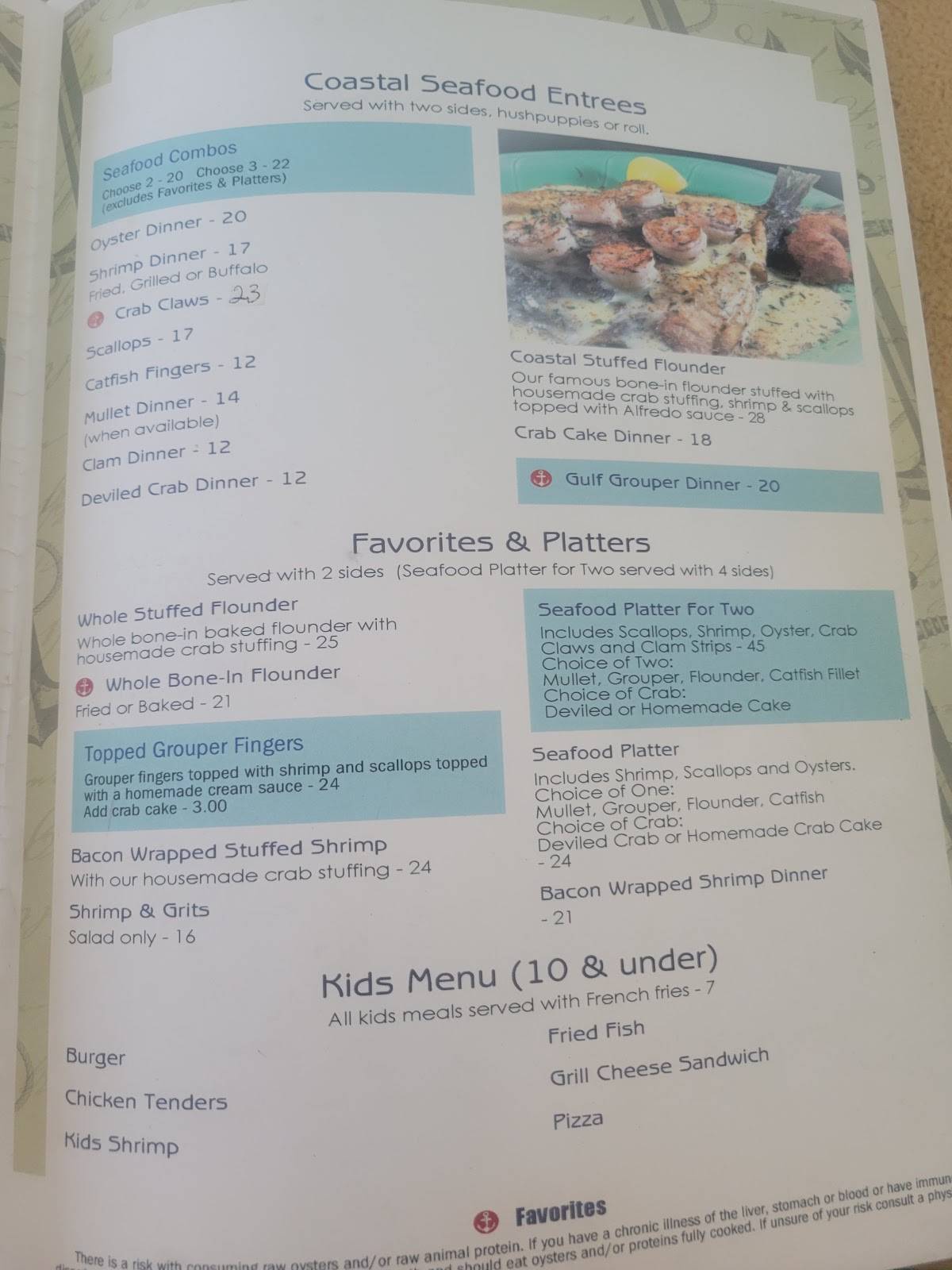 Menu at Family Coastal Restaurant, Eastpoint, 397 US-98