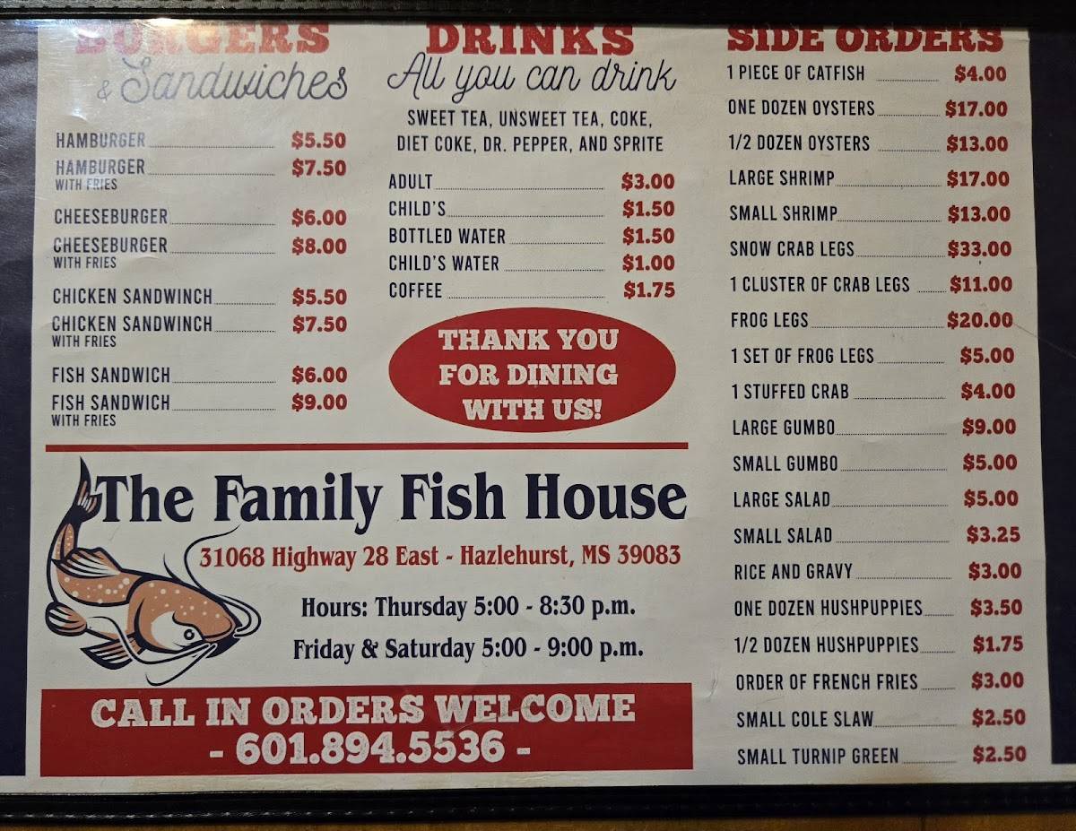 Menu at Family Fish House restaurant, Hazlehurst, MS-28
