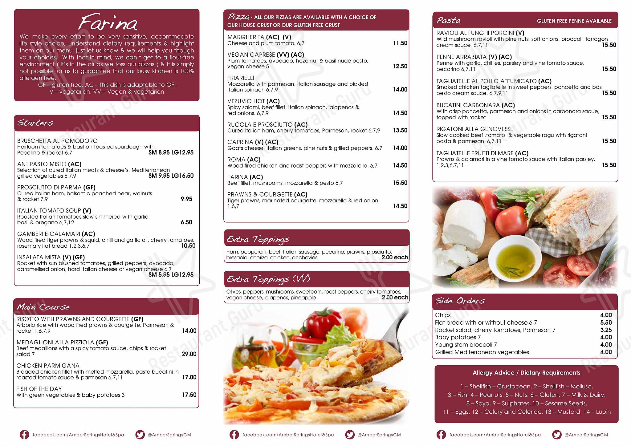 Menu at Farina Restaurant, Gorey