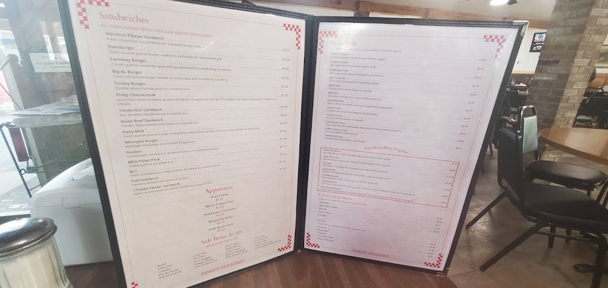 Menu at Farm Boy Restaurant, Morgantown