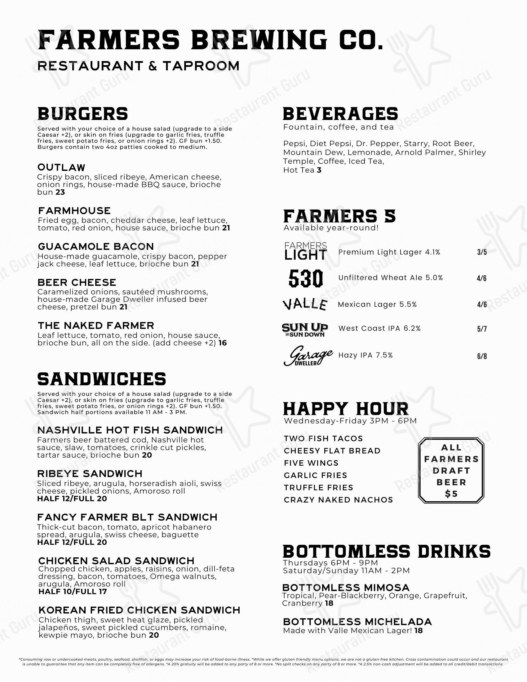 Menu at Farmers Brewing Restaurant & Taproom, Chico