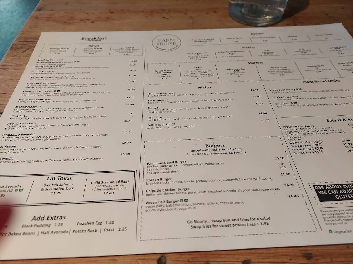 Menu at Farmhouse restaurant, Harrogate