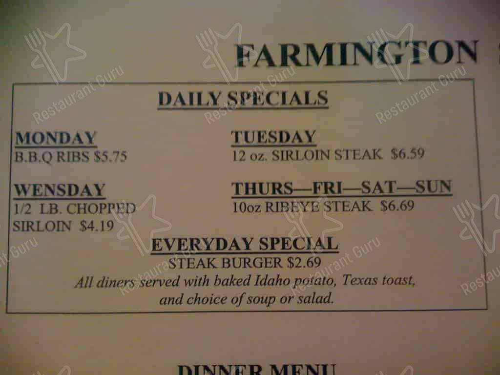 Menu at Farmington Steak House steakhouse, Farmington