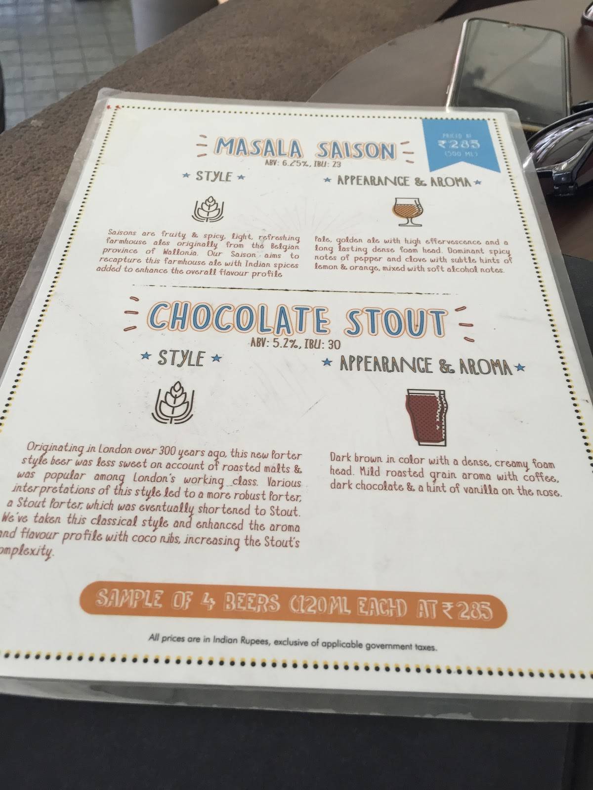 Menu at Farzi Cafe, Bengaluru
