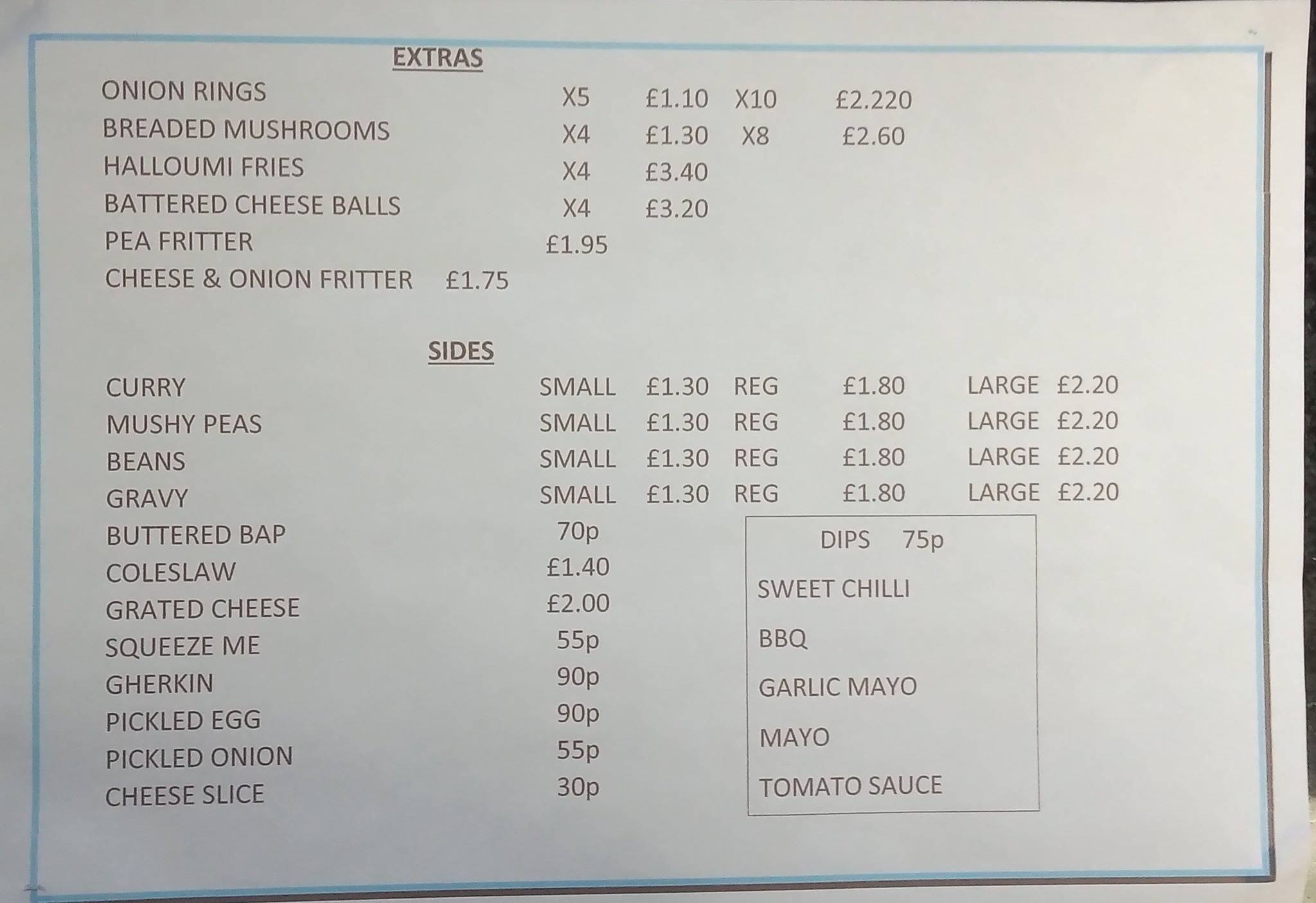Menu at College Lane Fish Bar, Bodmin