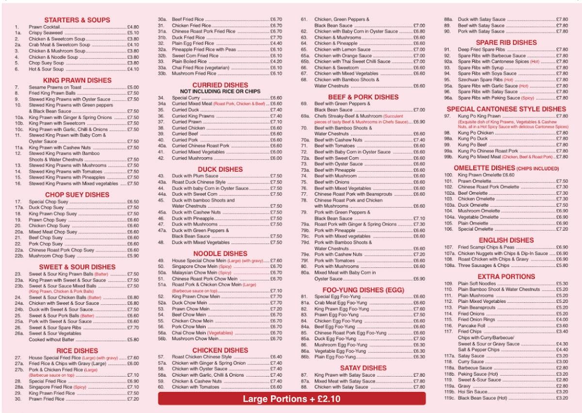Menu at Full River fast food, Acle