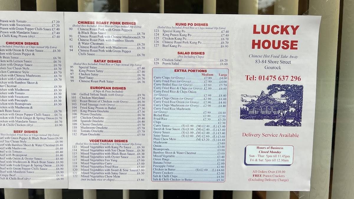 Menu at Lucky House fast food, Gourock, 83 Shore St