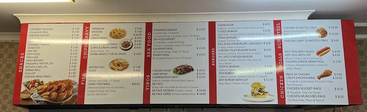 Menu at Murray Bridge Fish and Chips fast food, Murray Bridge, 90 ...