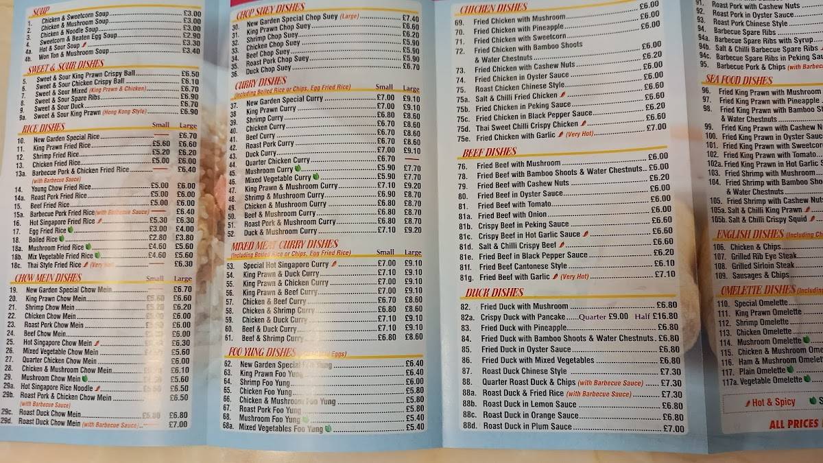 Menu at New Garden fast food, Coventry