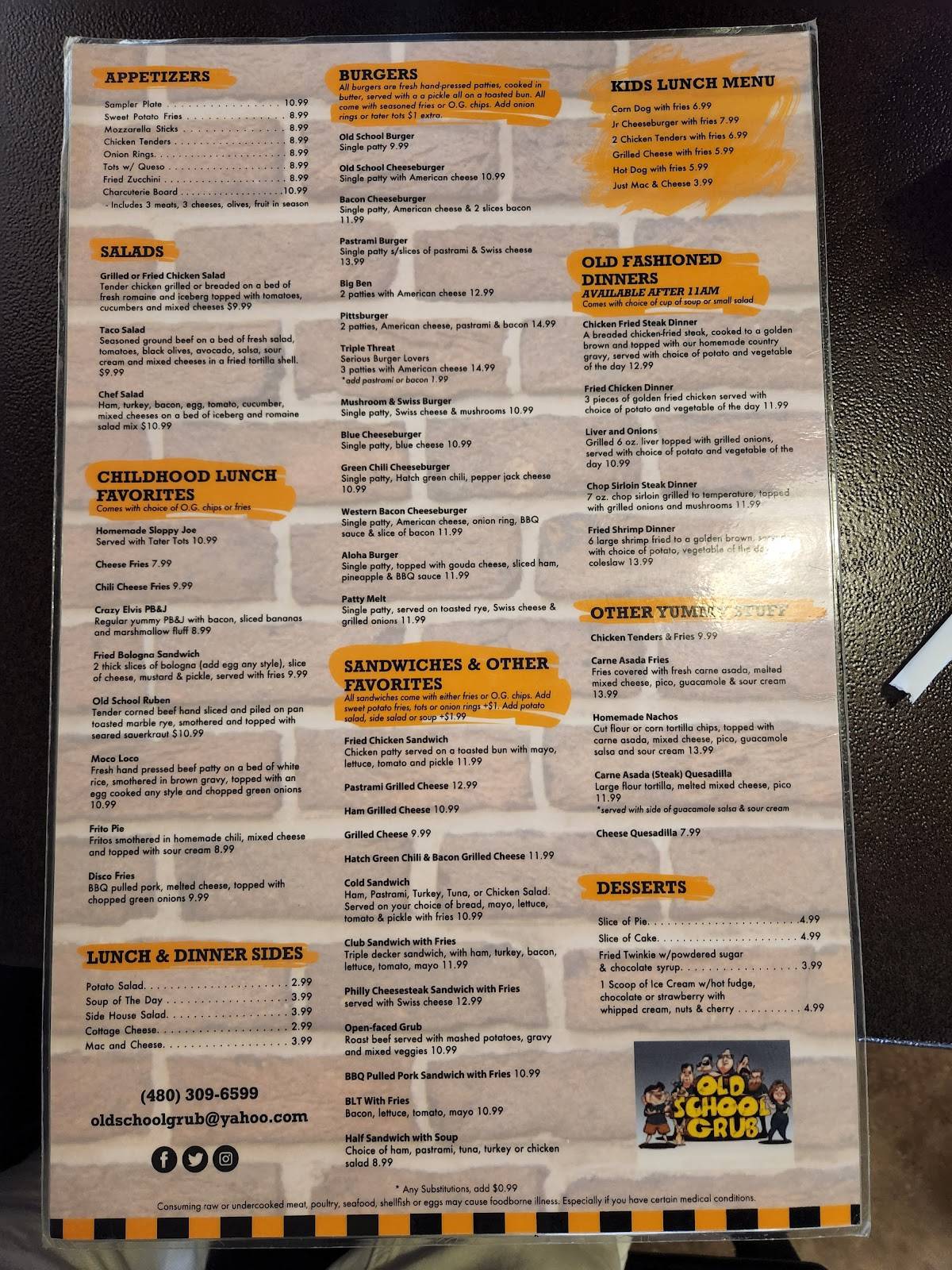 Menu at Old School Grub/ OSG Cafe, Mesa, E Main St