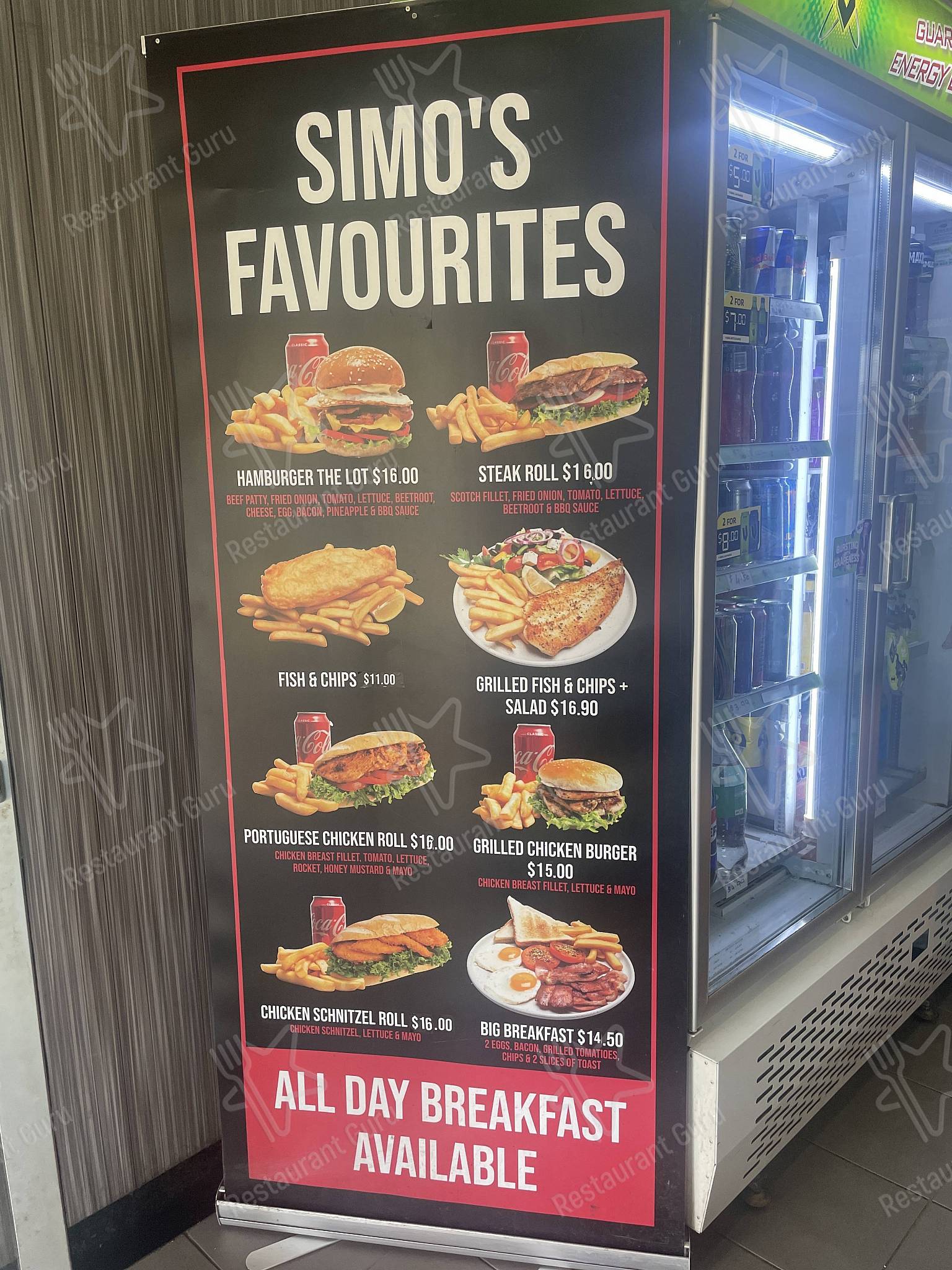Menu at Simos Take Away fast food, Colyton