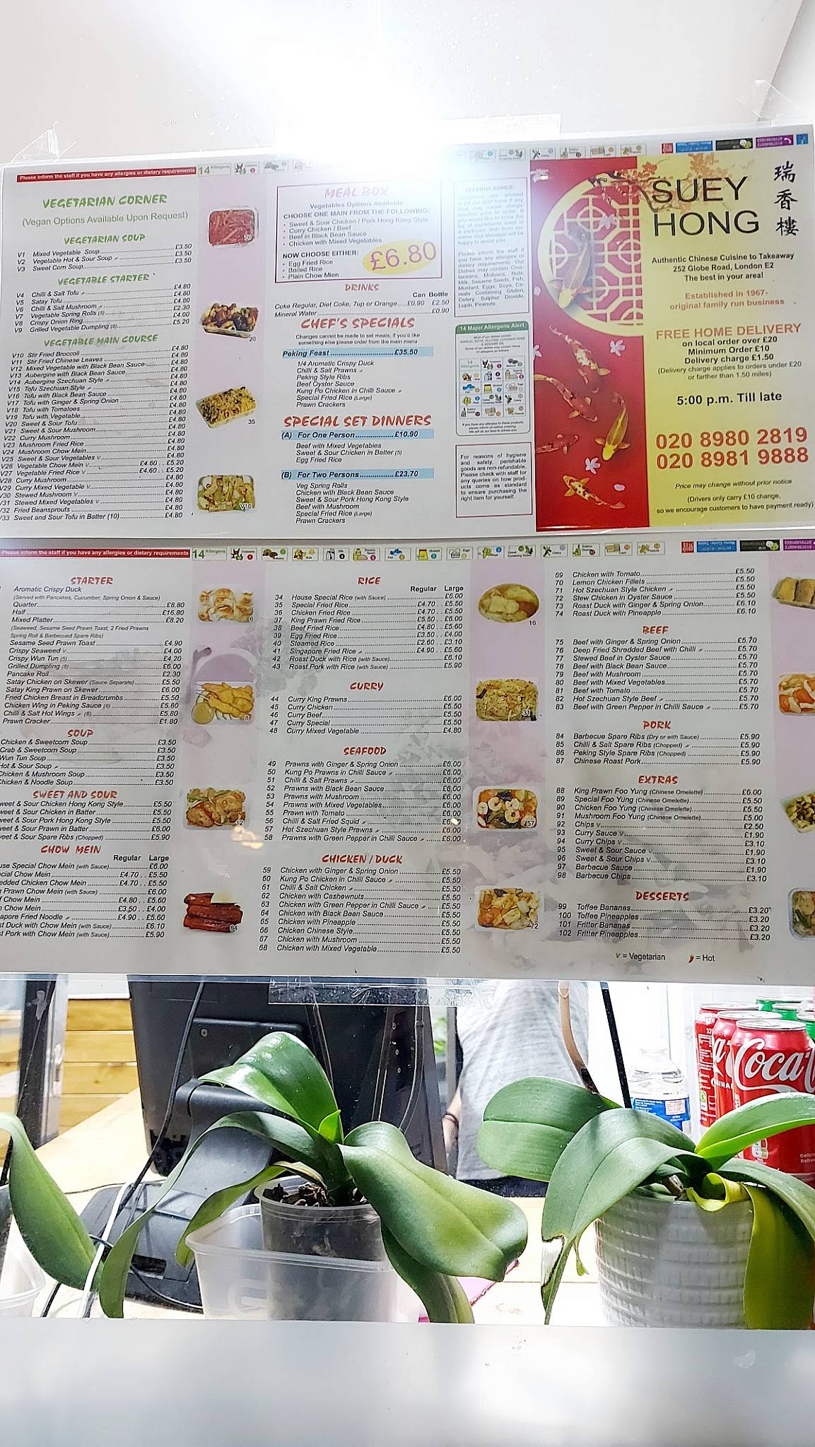 Menu at Suey Hong Chinese fast food, London