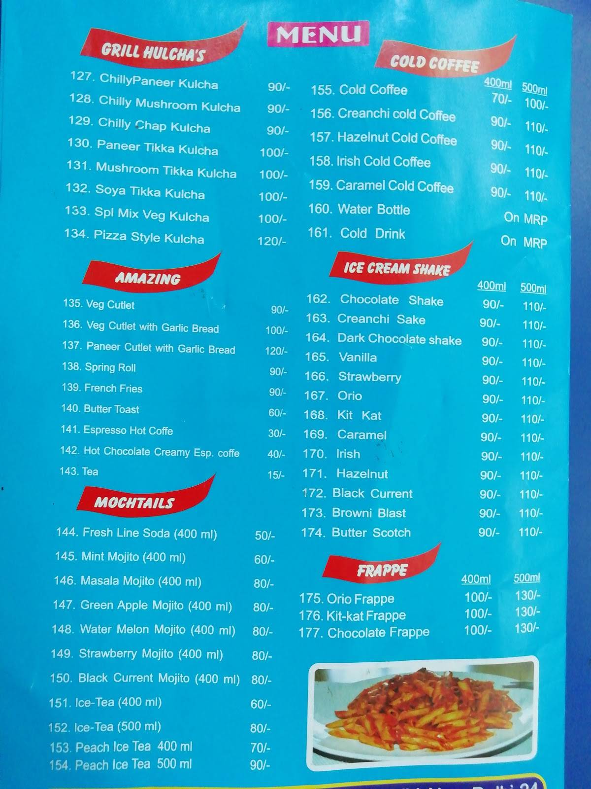 Menu at Fast food, New Delhi, C12