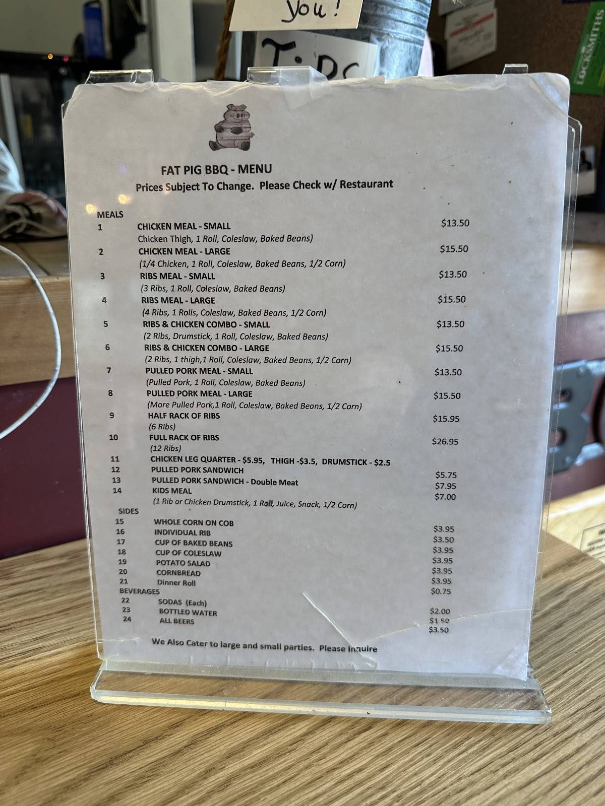 Menu at Fat Pig BBQ, Edmonds