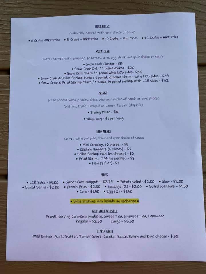 Menu at Fat & Fine Crab Shack restaurant, Brunswick