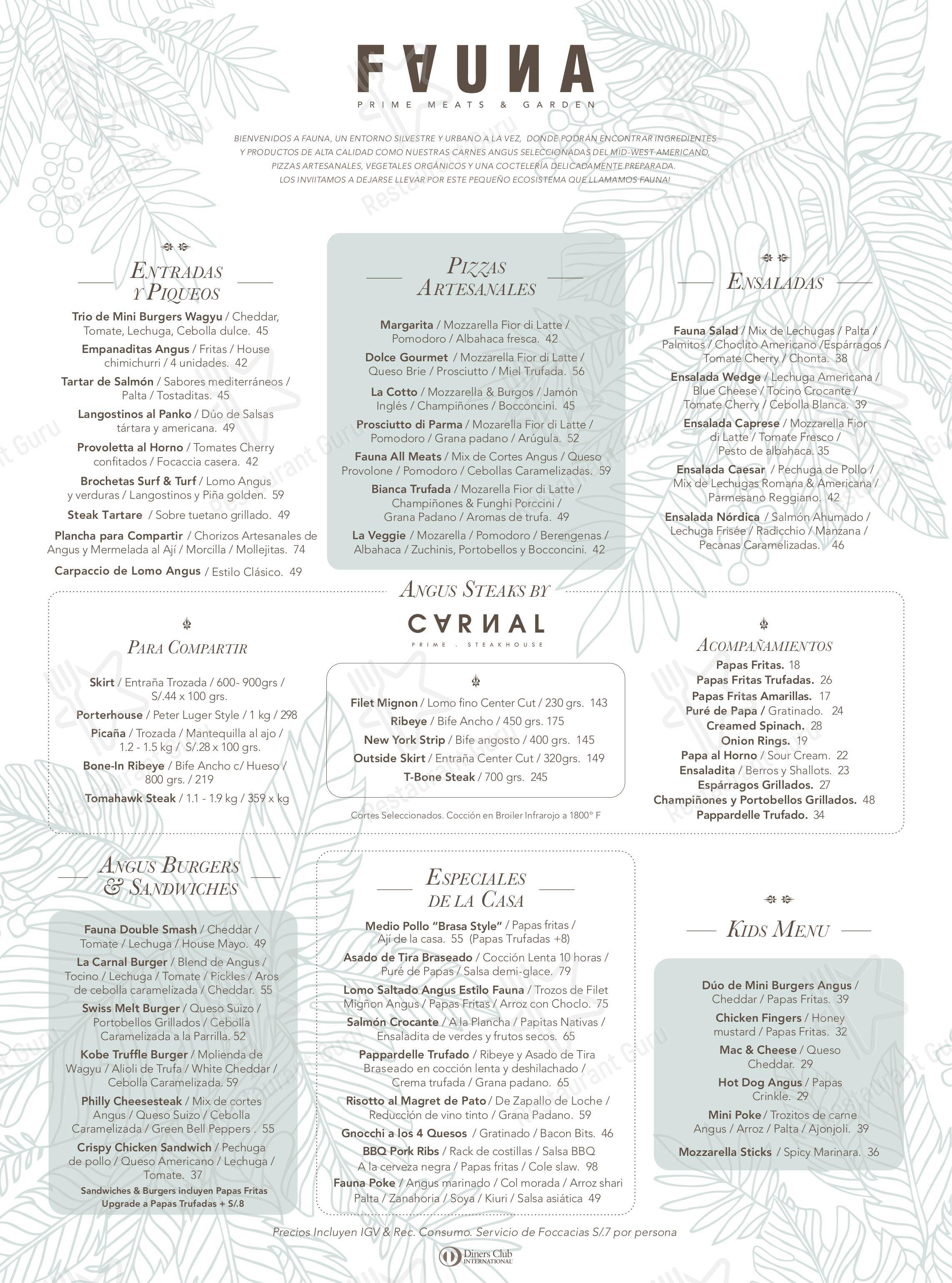 Carta de Fauna Restaurante, Santiago de Surco