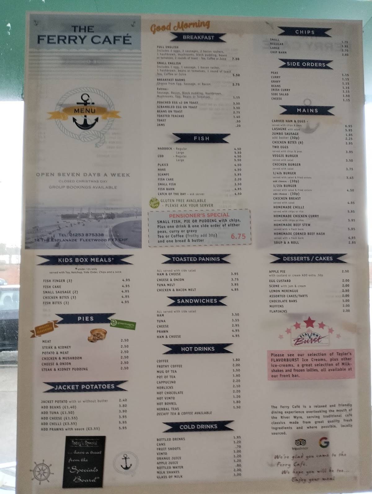 Menu at Ferry Café cafe, Fleetwood