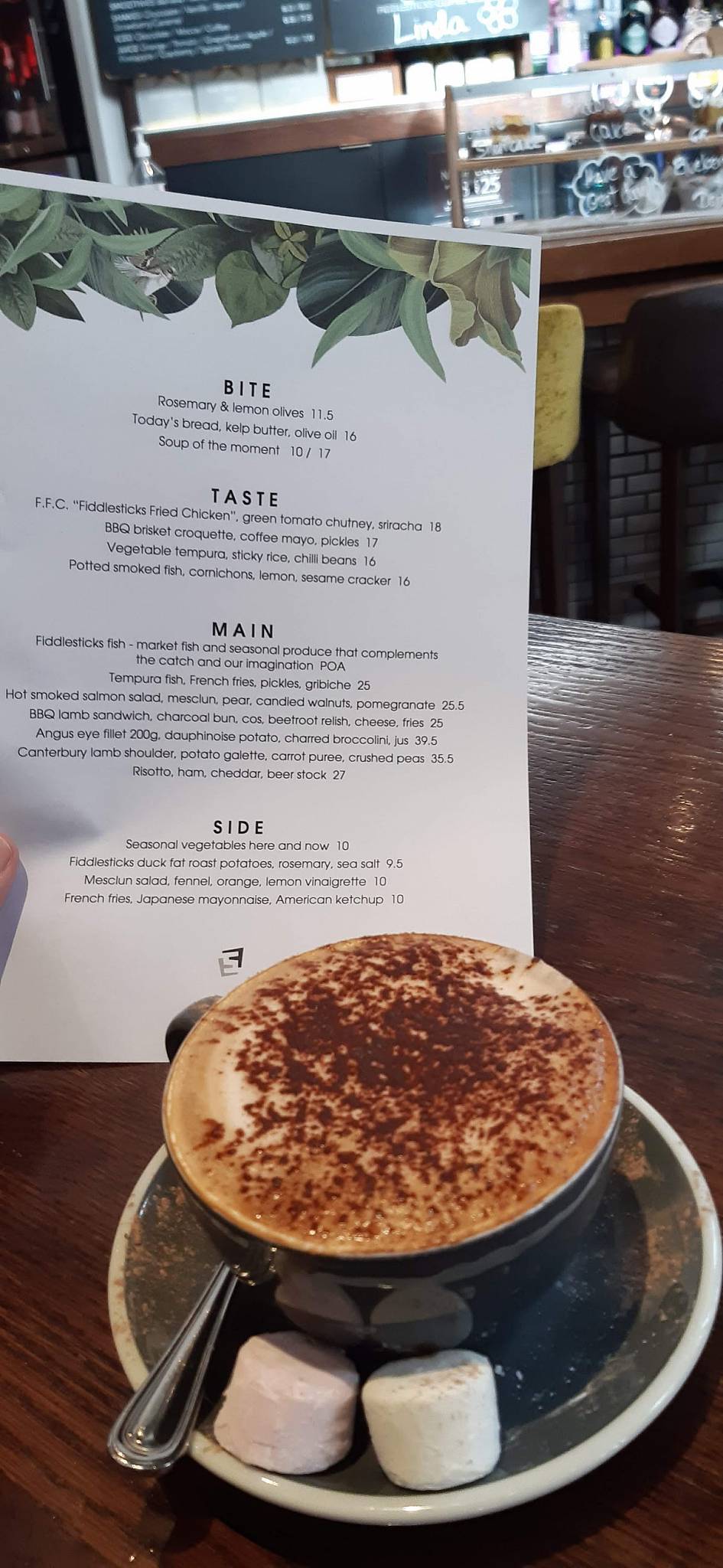Menu at Fiddlesticks Restaurant and Bar, Christchurch