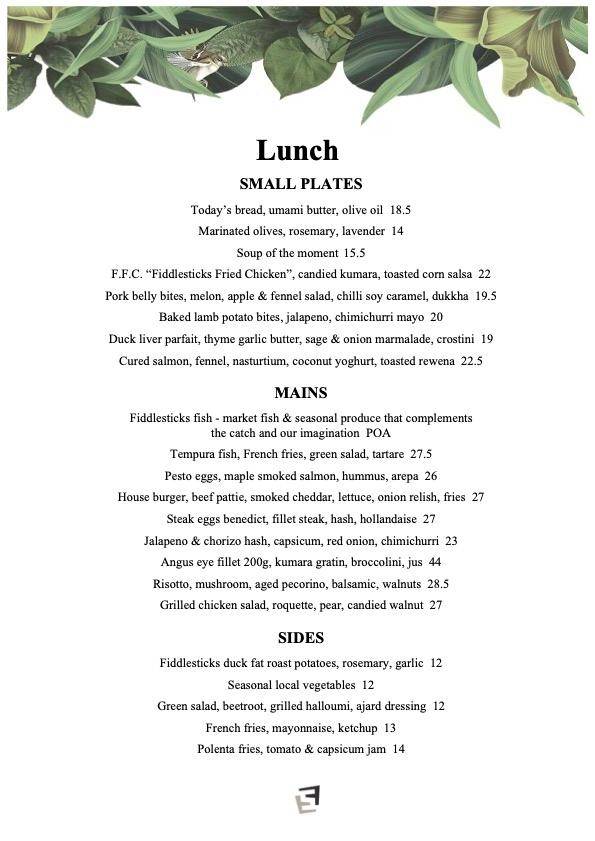 Menu at Fiddlesticks Restaurant and Bar, Christchurch