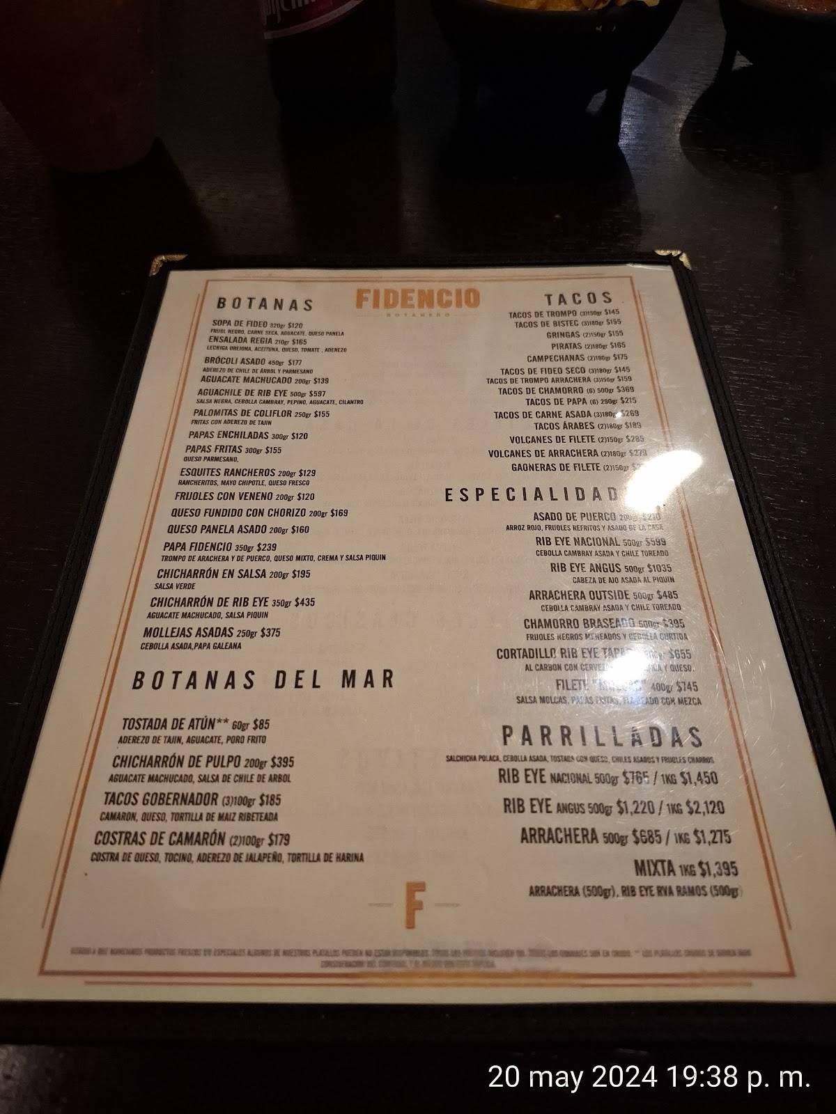 Carta del pub y bar Fidencio Botanero, San Pedro Garza García, Av ...