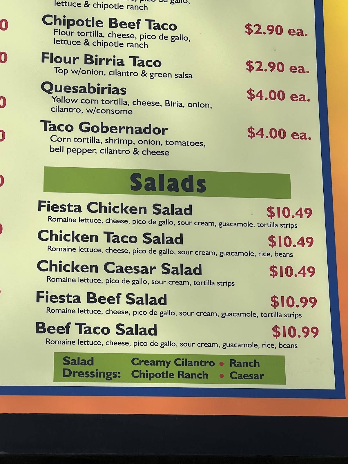 Menu at Fiesta Chicken restaurant, Boise, W Ustick Rd