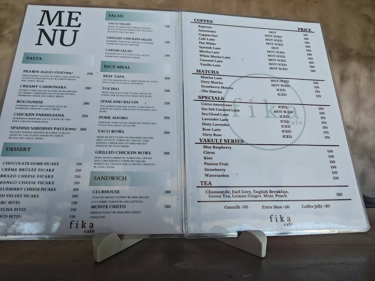 Menu at Fika Coffee - Lapu-Lapu cafe, Davao City