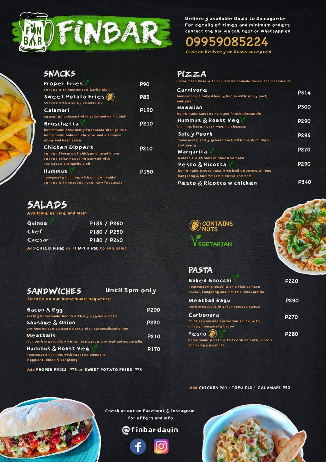 Menu at Finbar, Dauin