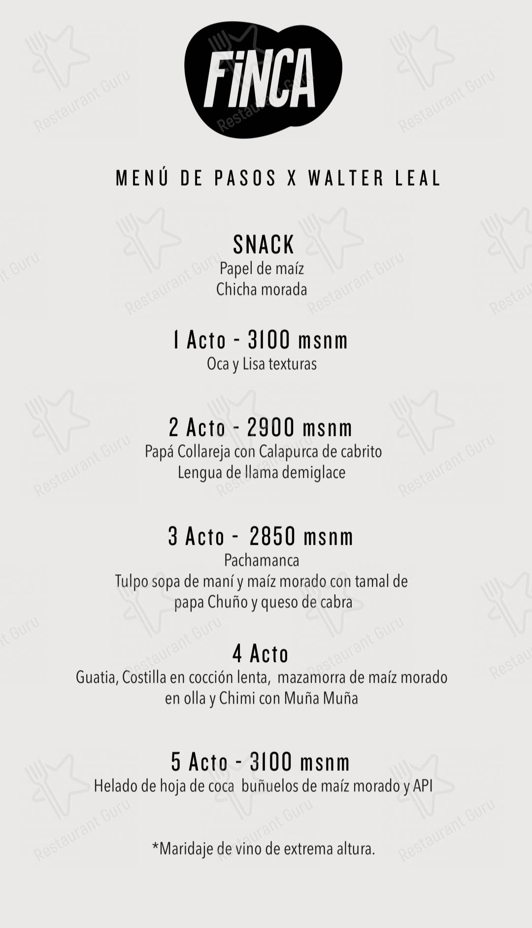 Carta del restaurante Finca food and wine experience, San Salvador del ...