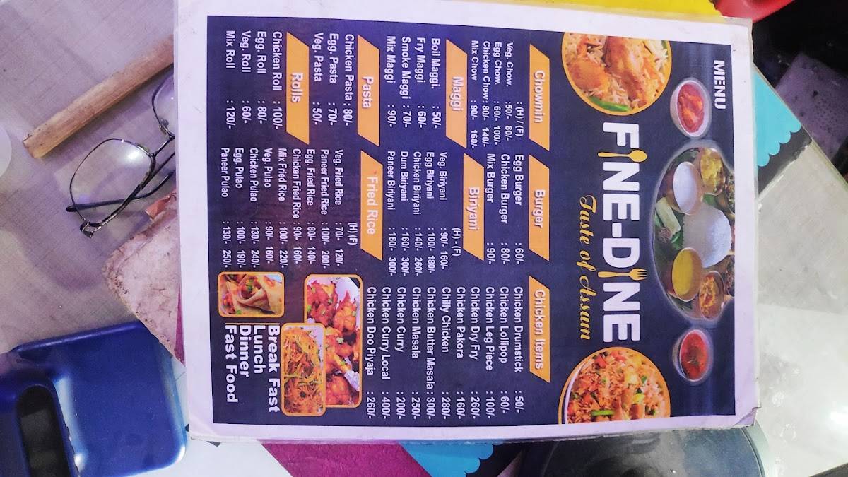 Menu at Fine-Dine (Taste of Assam), Nagaon
