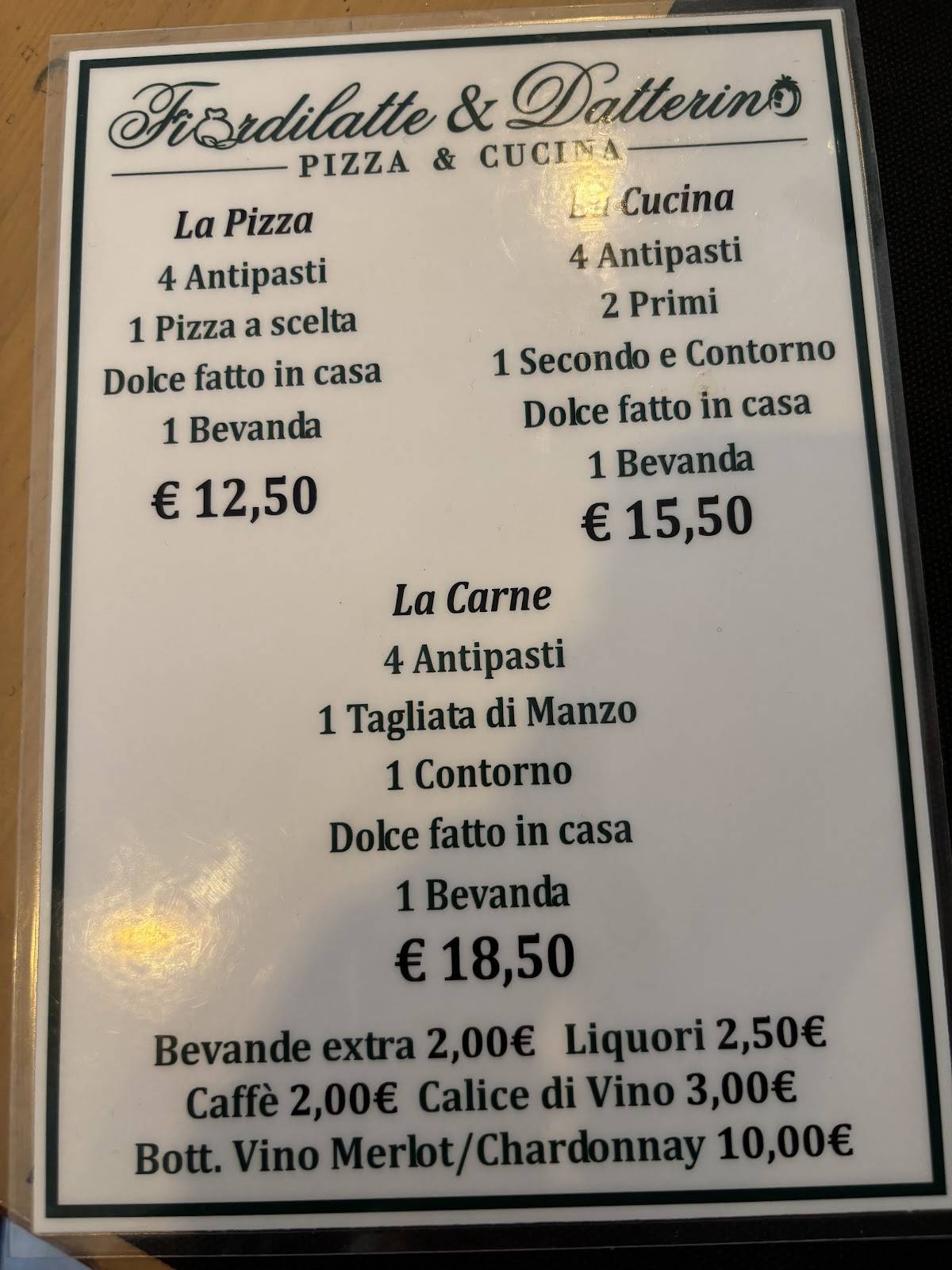 Speisekarte von Fiordilatte & Datterino restaurant, Mostacciano, Via ...