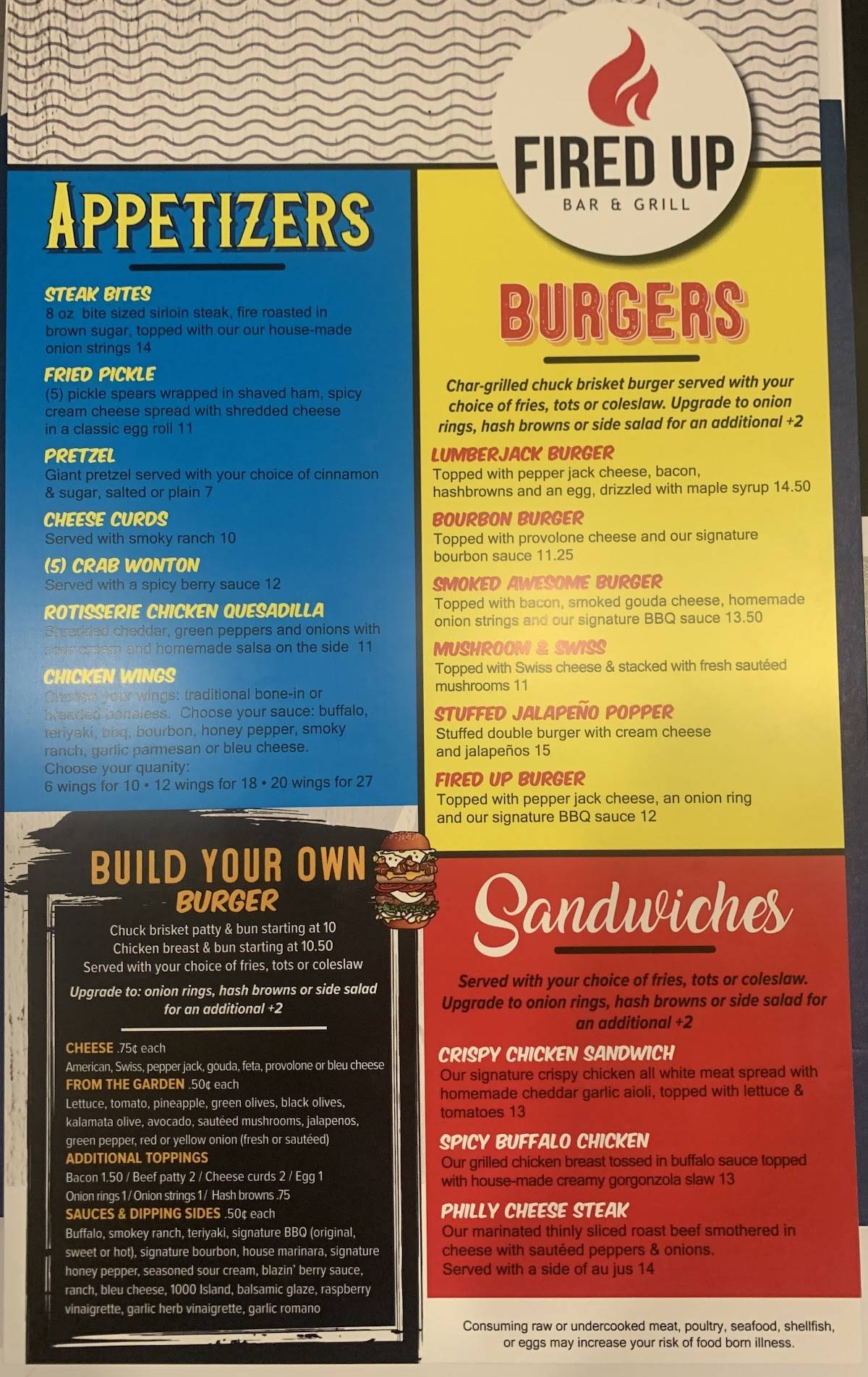 Menu at Fired Up Bar & Grill, Alexandria