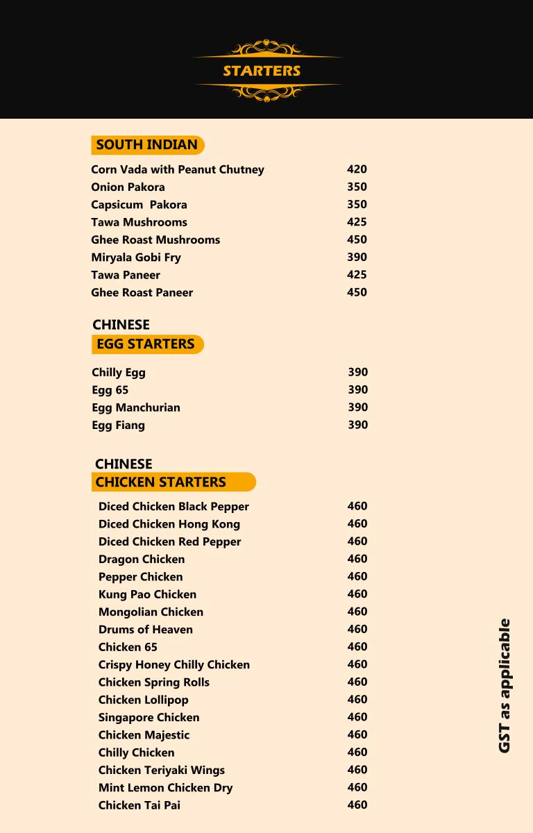 Menu at Firewater Fine Dining Bar, Hyderabad, Fifth Floor