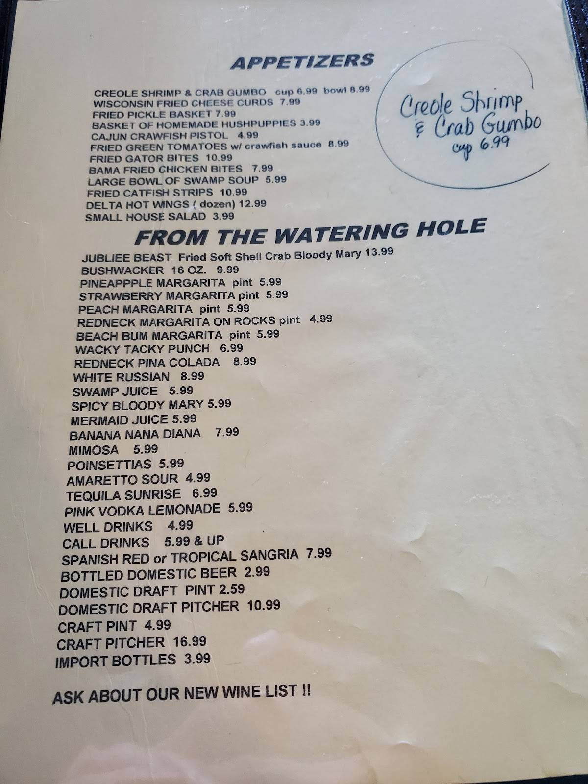 Menu at Fish River Grill restaurant, Foley