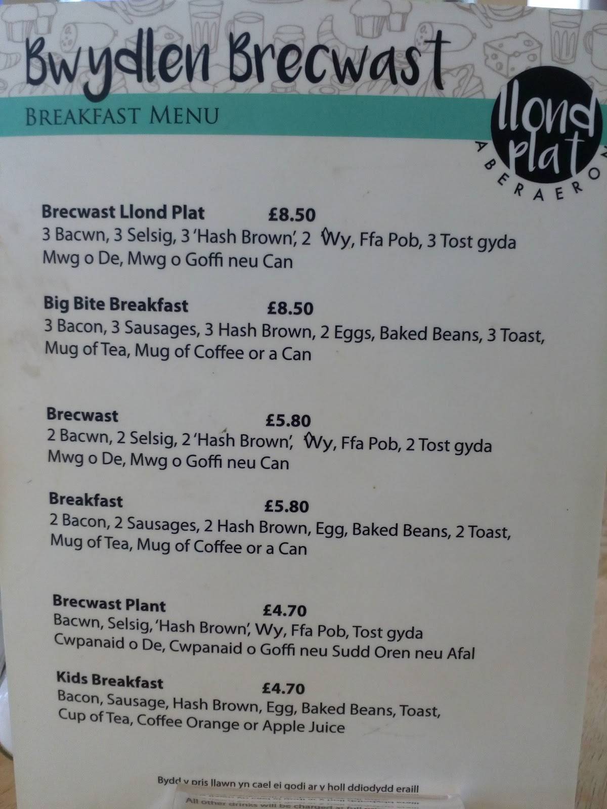 Menu at Fish & Chips Aberaeron Llond Plât cafe, Aberaeron