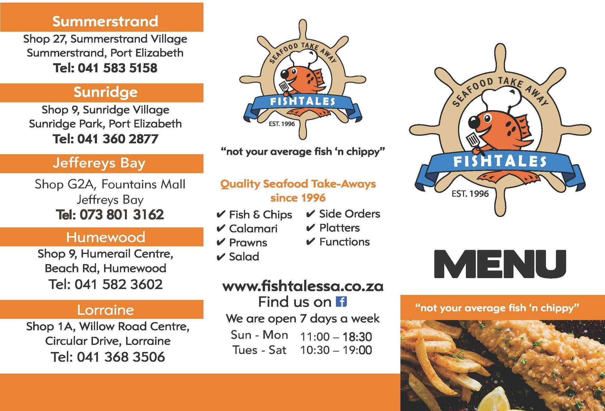 Menu at FishTales fast food, Port Elizabeth, Summerstrand Shopping Center