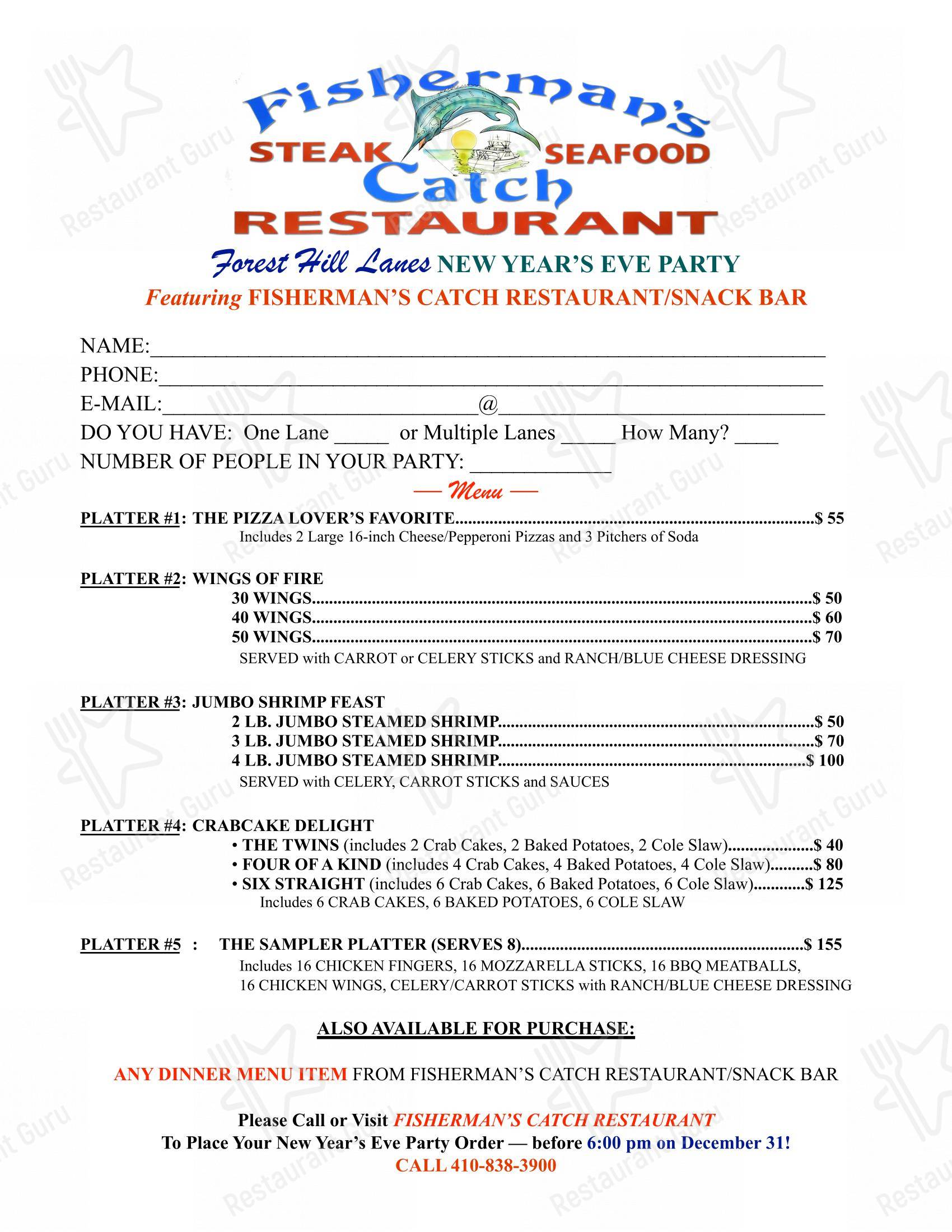 Menu at Fisherman's Catch Restaurant & Lounge, Forest Hill